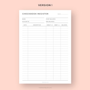 Checkbook Register Printable, Check Transaction Tracker, Checkbook ...