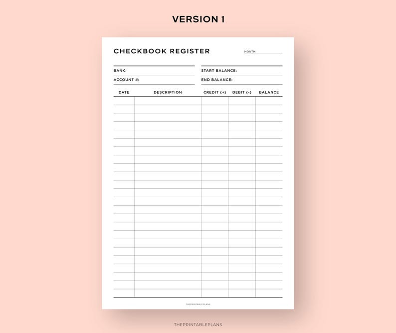Checkbook Register Printable, Check Transaction Tracker, Checkbook ...