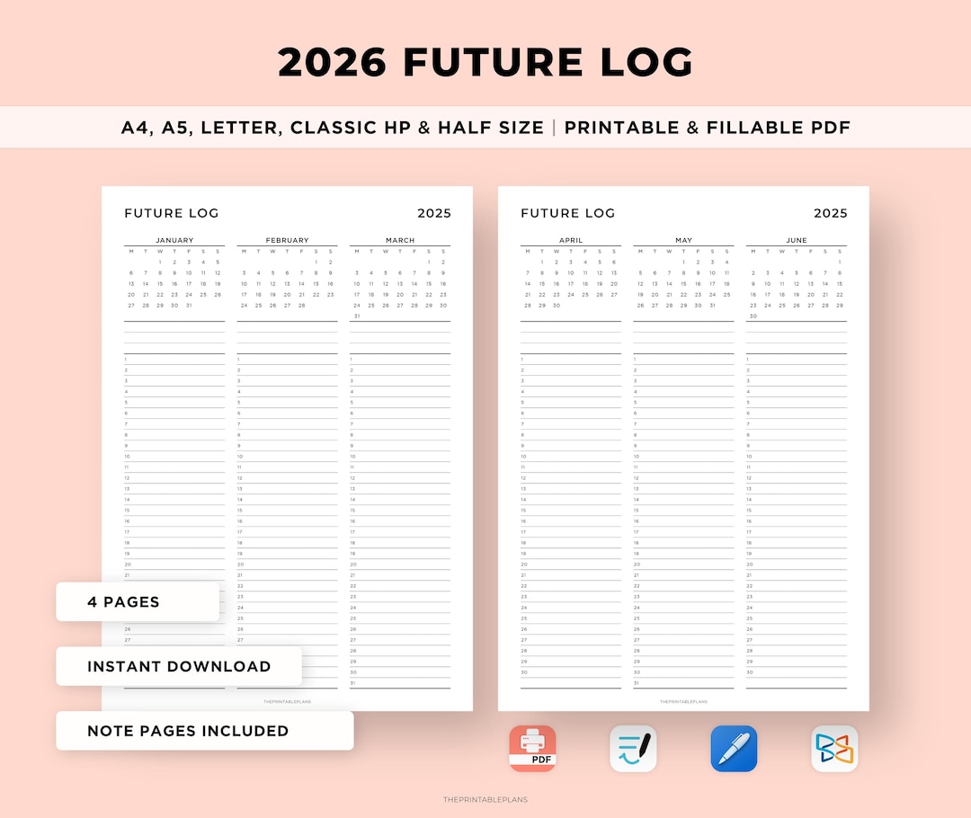 2026 Future Log, Yearly Planner, Annual Overview, Quarterly Calendar ...