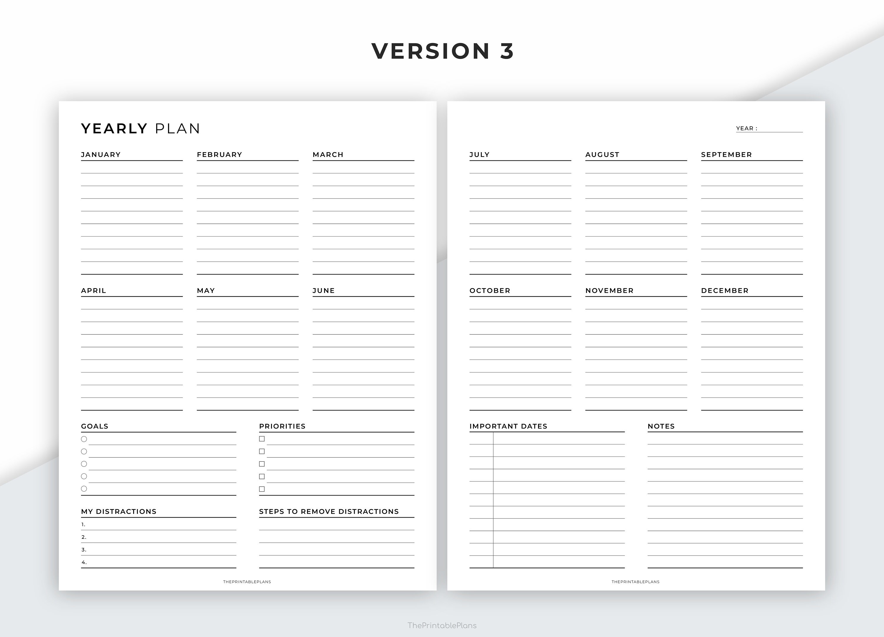 Two Page Yearly Planner, Yearly Goals, Annual Overview, Productivity ...