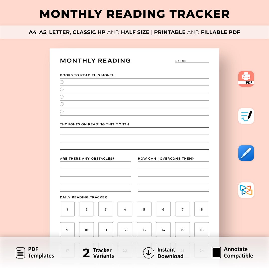 Monthly Reading Tracker, Reading Log, Reading Journal, Reading Tracker ...