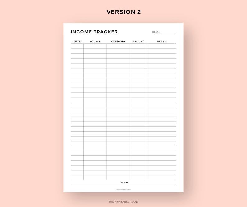 Income Tracker Printable, Income Log, Income Template, Personal ...