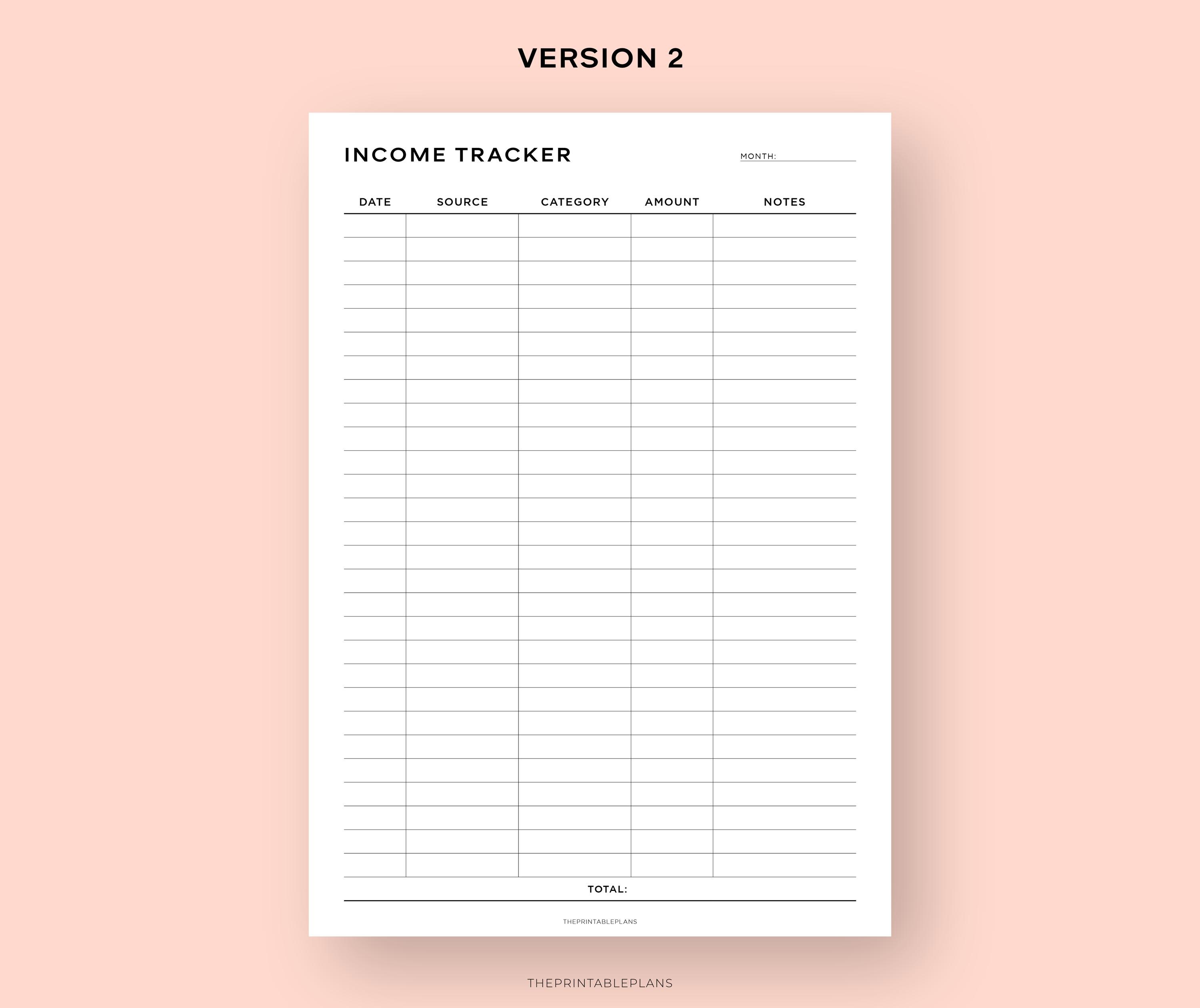 Income Tracker Printable, Income Log, Income Template, Personal ...