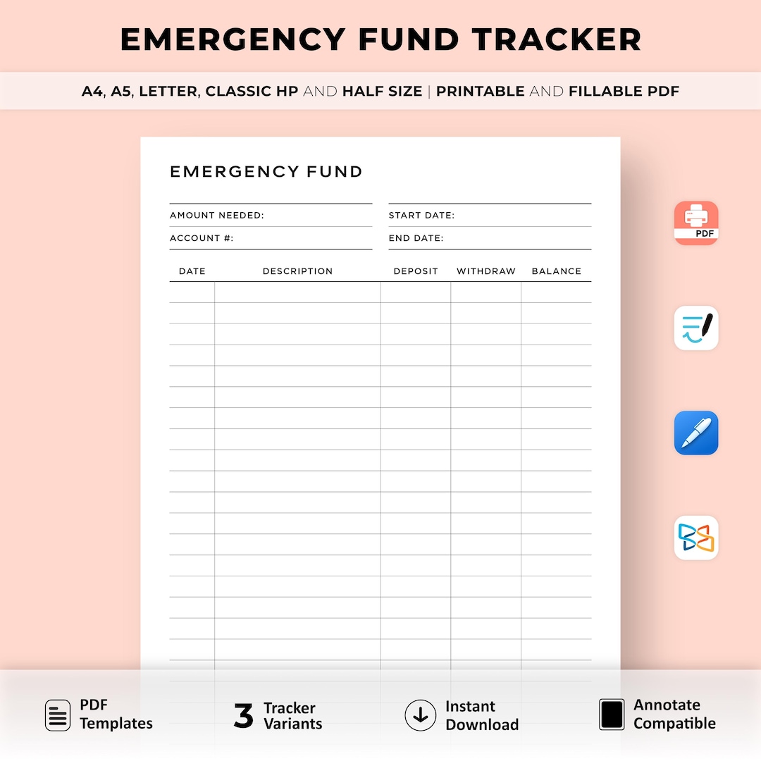 Emergency Fund Tracker Printable, Emergency Fund Challenge, Emergency ...