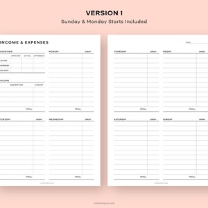 Weekly Income & Expense Tracker on Two Pages, Income Tracker, Expense ...