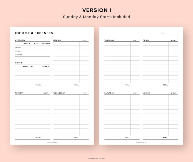 Weekly Income & Expense Tracker on Two Pages, Income Tracker, Expense ...