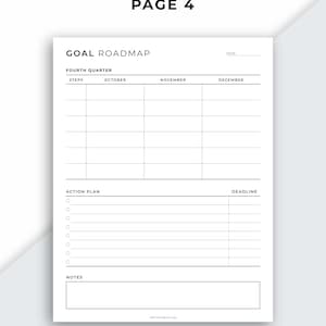 Goal Roadmap Printable, Goal Action Plan, Project Quarterly Mapping ...