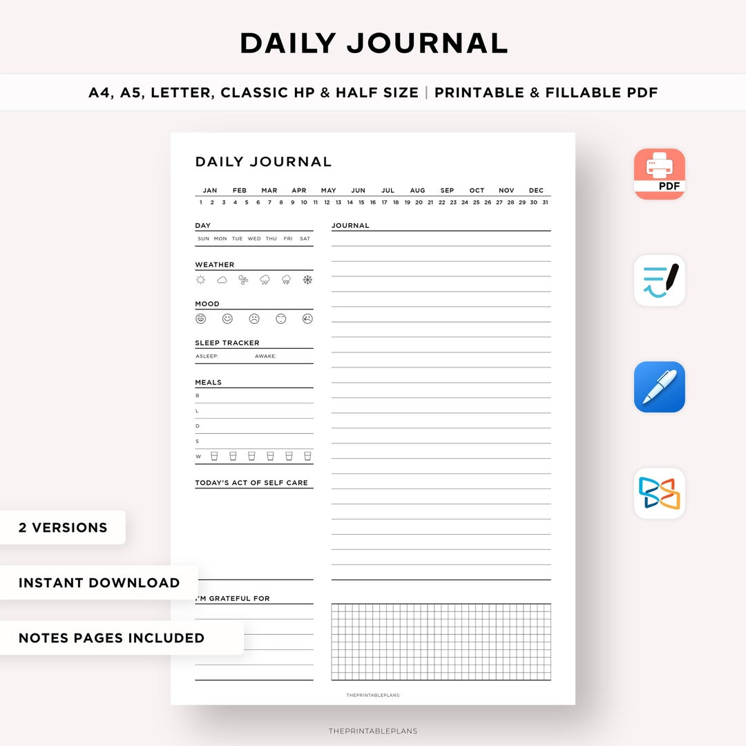 Daily Journal Printable, Goodnotes Journal, Diary Journal, Self Care ...