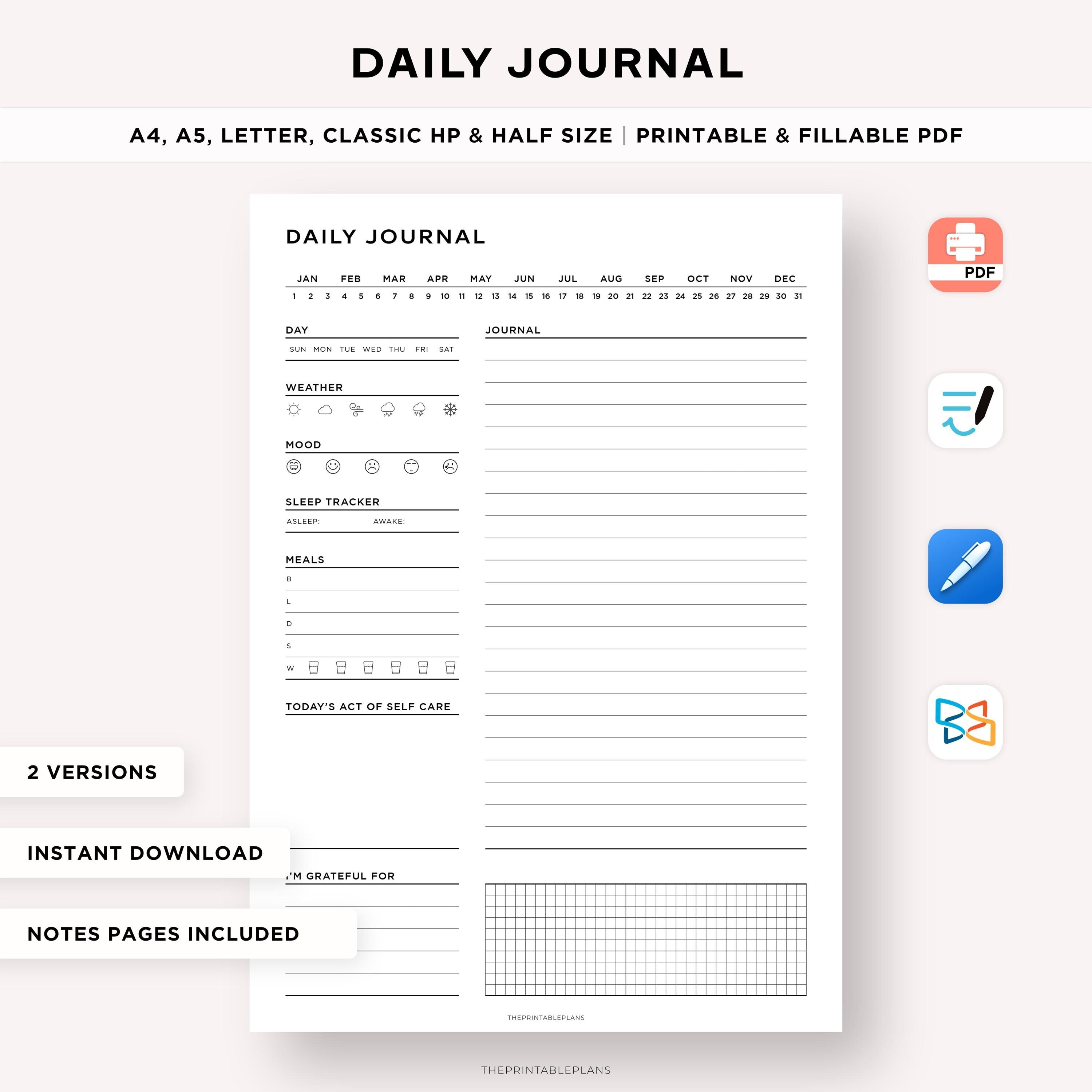 Daily Journal Printable, Goodnotes Journal, Diary Journal, Self Care ...