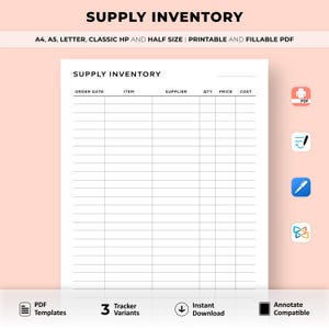 Supply Inventory Tracker Printable, Supplies to Order Tracker, Small ...