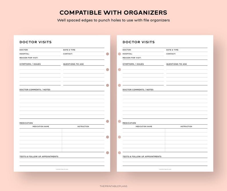 Doctor Visits Planner Printable, Doctor Appointment Log, Health Record ...