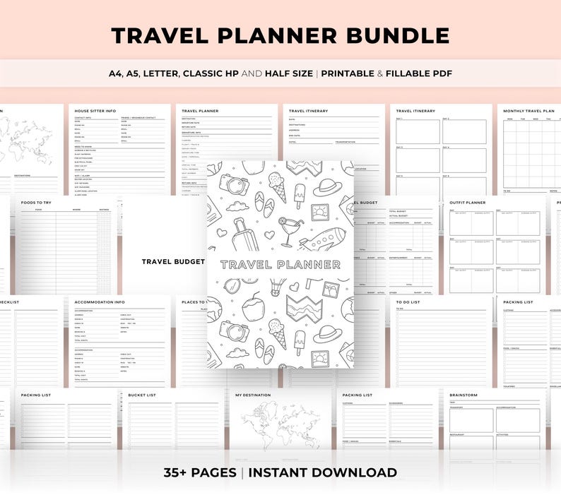 Travel Planner Printable, Travel Itinerary Printable, Travel Journal ...