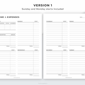Weekly Income & Expense Tracker on Two Pages, Income Tracker, Expense ...