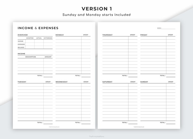 Weekly Income & Expense Tracker on Two Pages, Income Tracker, Expense ...