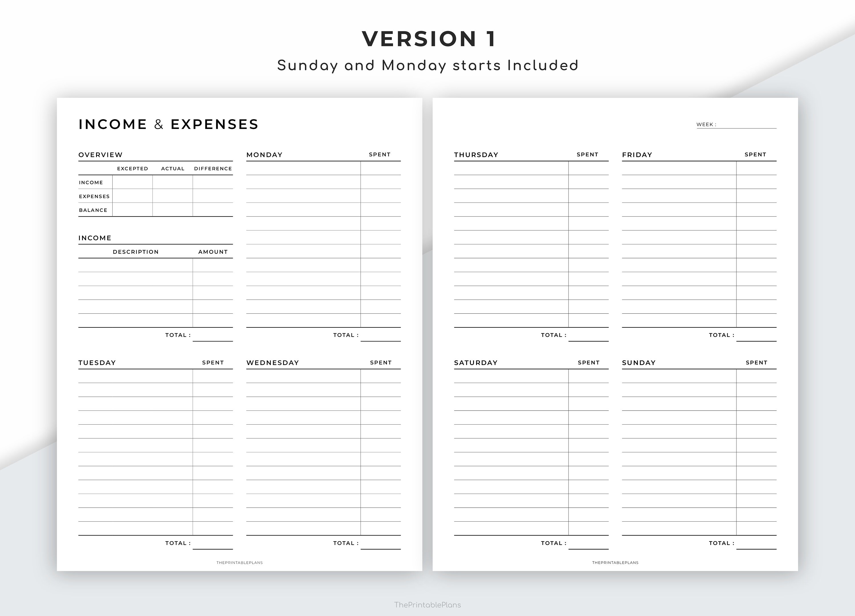 Weekly Income & Expense Tracker on Two Pages, Income Tracker, Expense ...