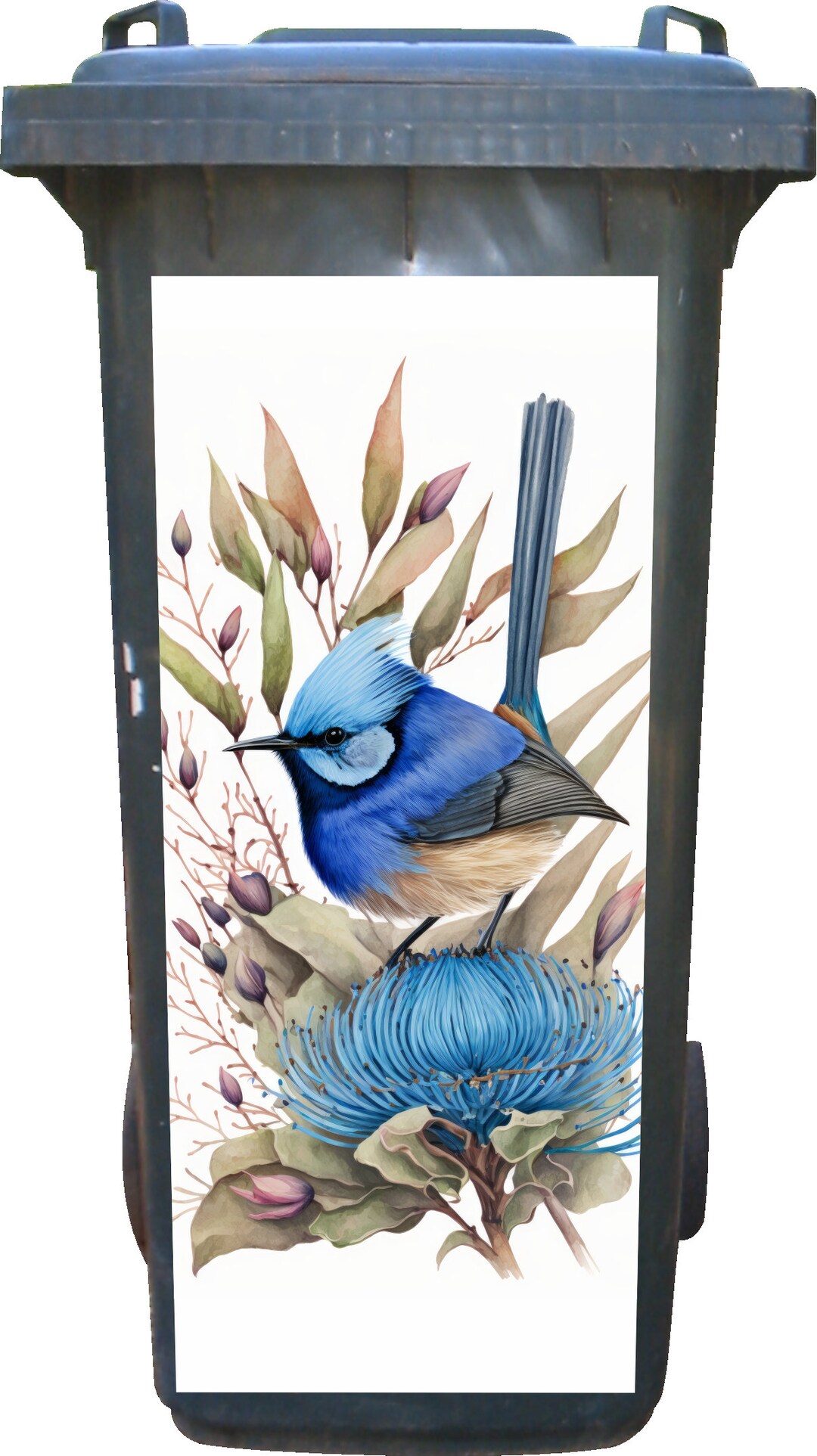 Blue Wren on Flower Wheelie Bin Sticker - Etsy