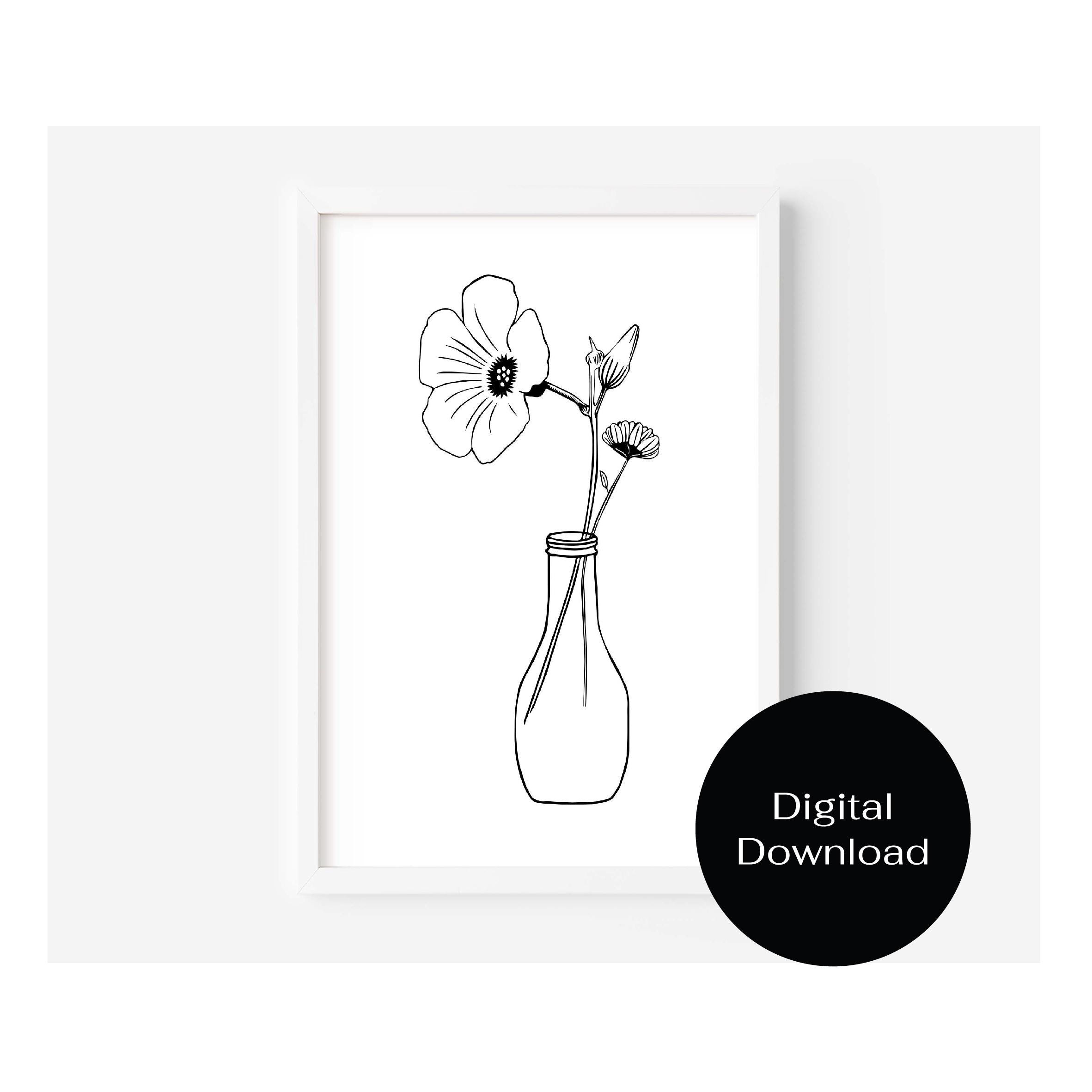 Last Minute Gift! Instant Download – Beautiful Line Drawing of Flower ...