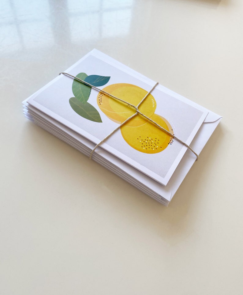 8 Greeting Cards Featuring Fruit Illustrations. Mango, Apple, Lemon ...