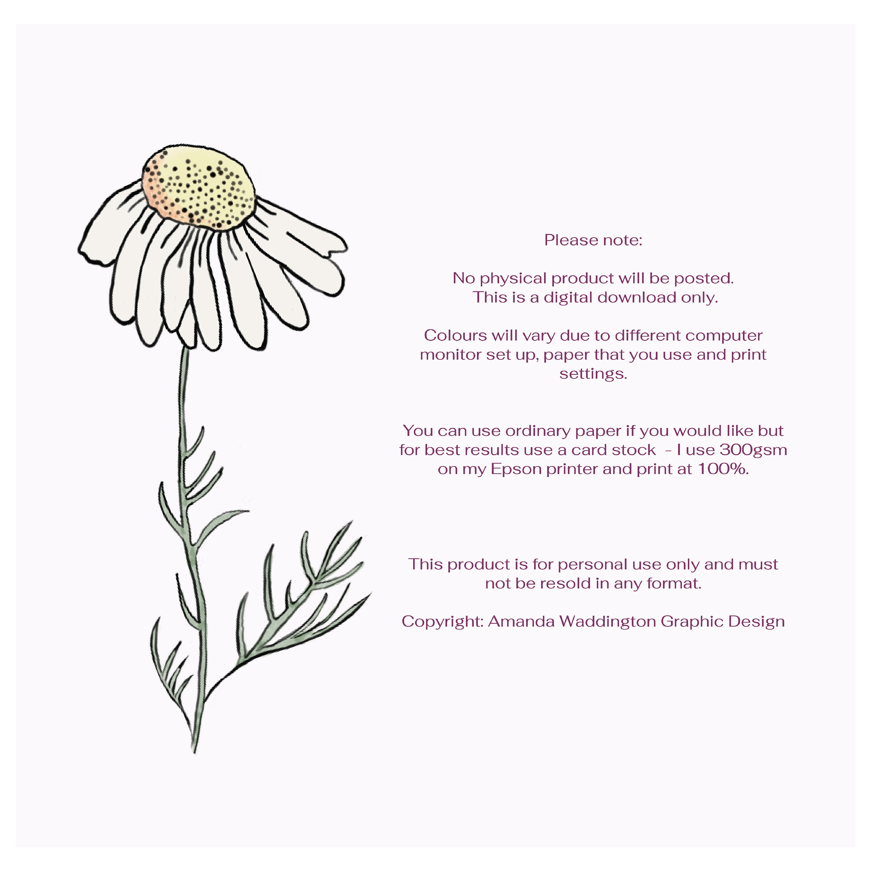 Printable Flower Card. 5" X 7" Card or A6 Card. Print This Pretty Card ...