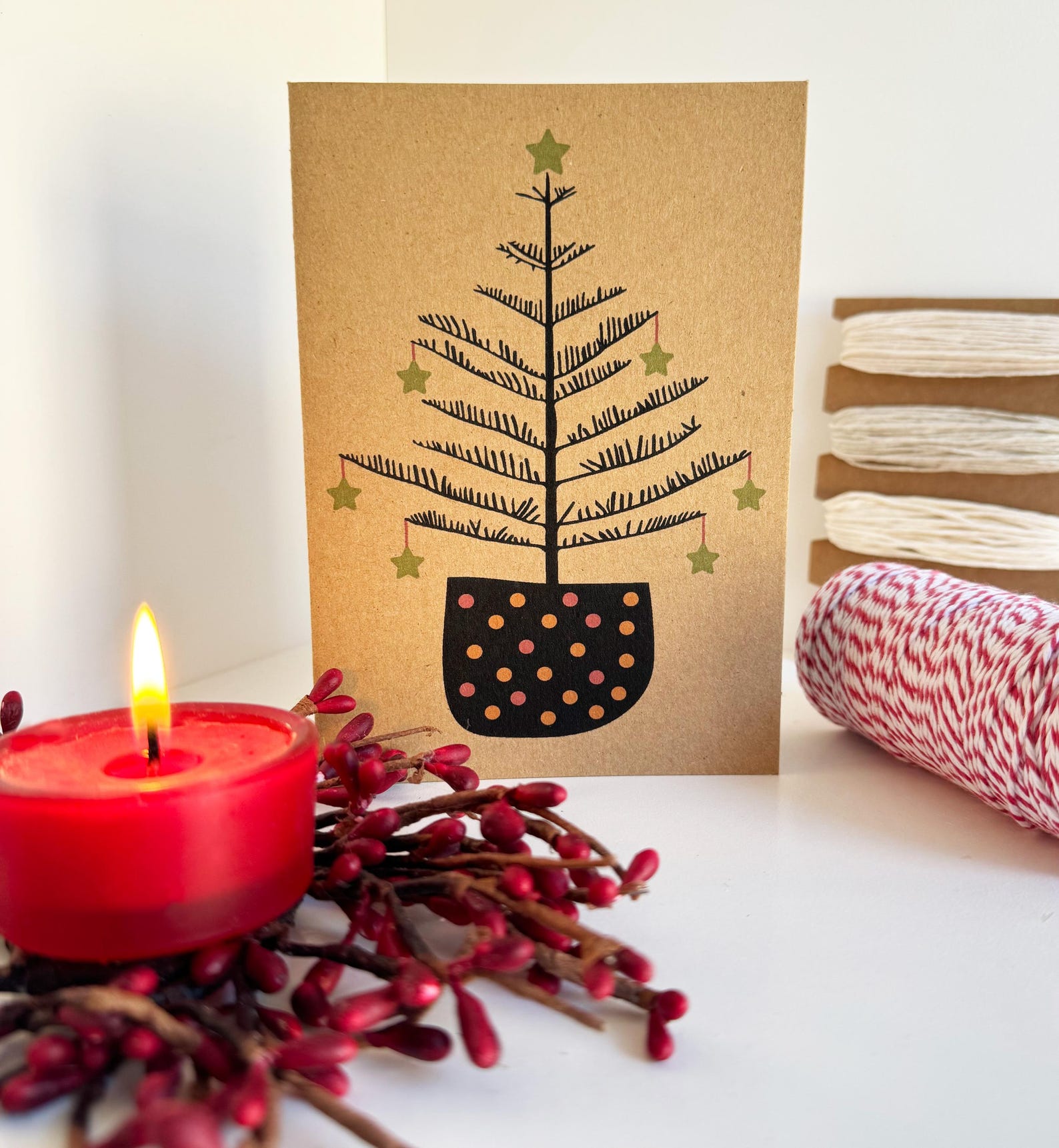 Rustic Christmas Card and Envelope, Featuring a Beautiful Norfolk Pine ...