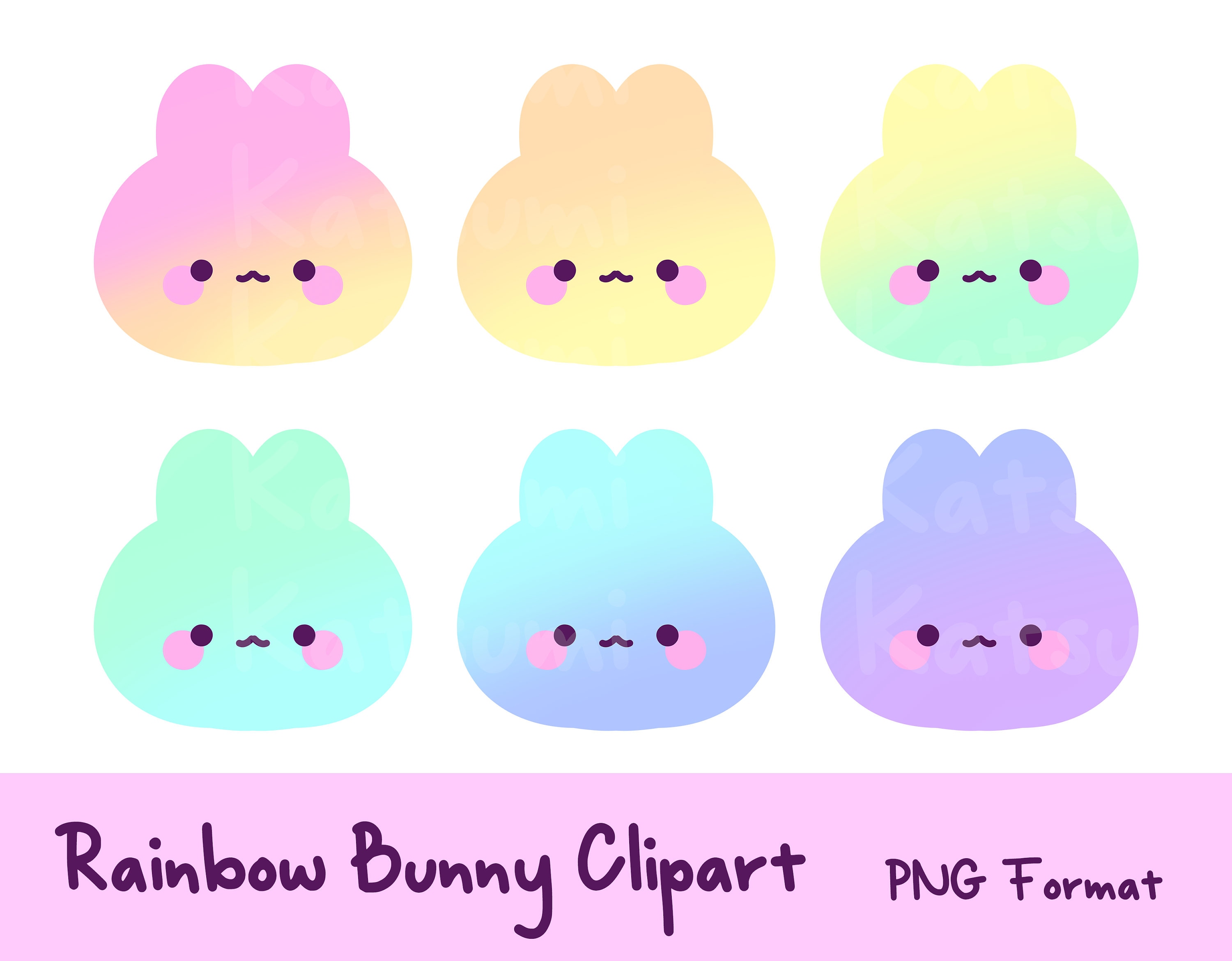 Rainbow Kawaii Bunny PNG Format Instant Download Kawaii Clipart ...