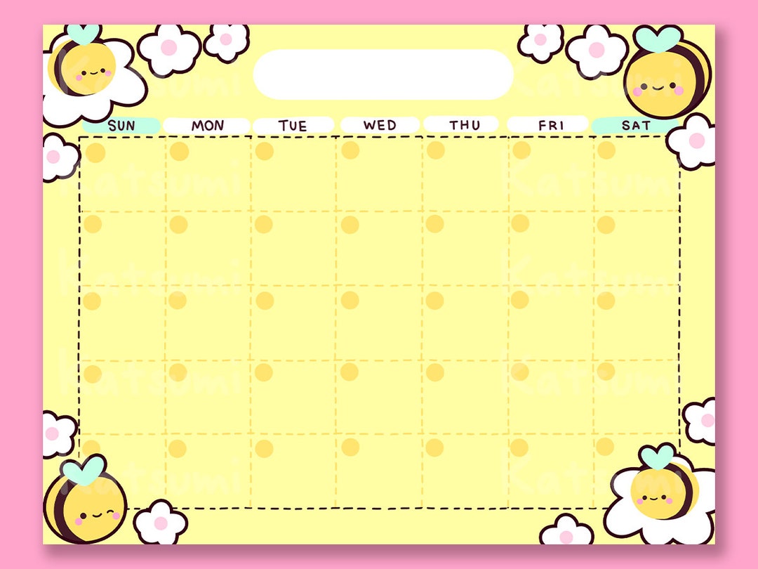 Bee Printable Calendar | Digital Calendar | Instant Download | Blank ...