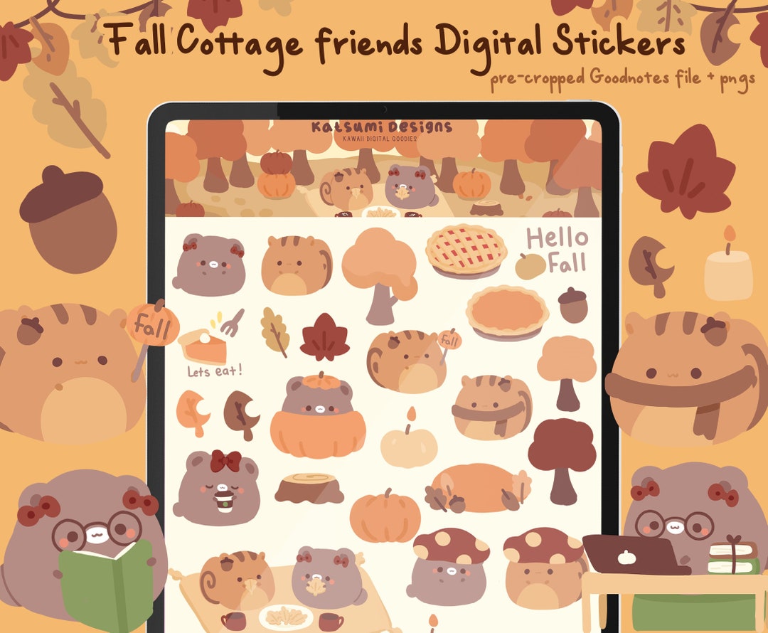 Cute Fall Autumn Bear Animal Digital Stickers for Goodnotes , Kawaii ...