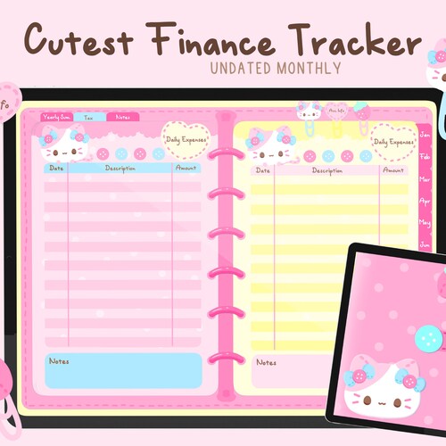 Digital Budget Planner Kawaii Cat Finance Tracker Finance - Etsy