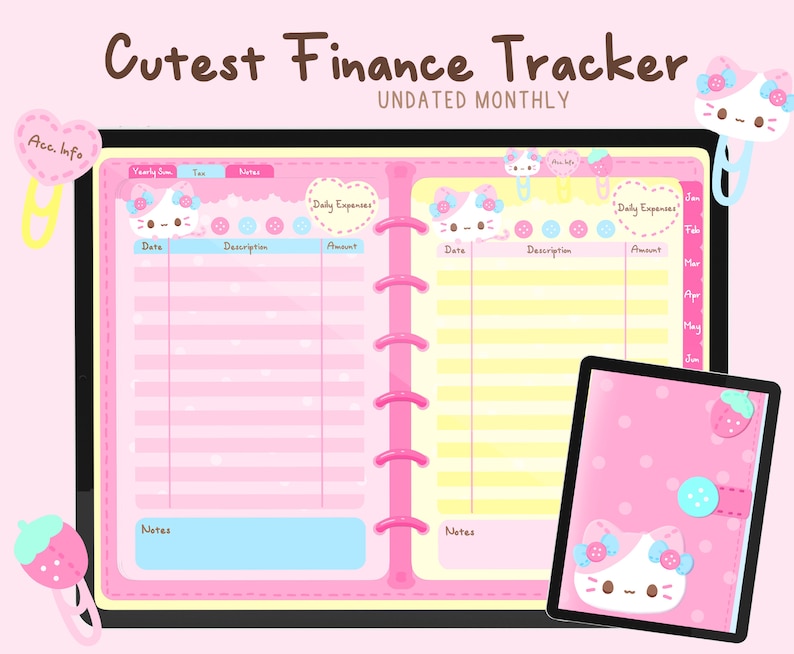 Digital Budget Planner Kawaii Cat Finance Tracker Finance - Etsy