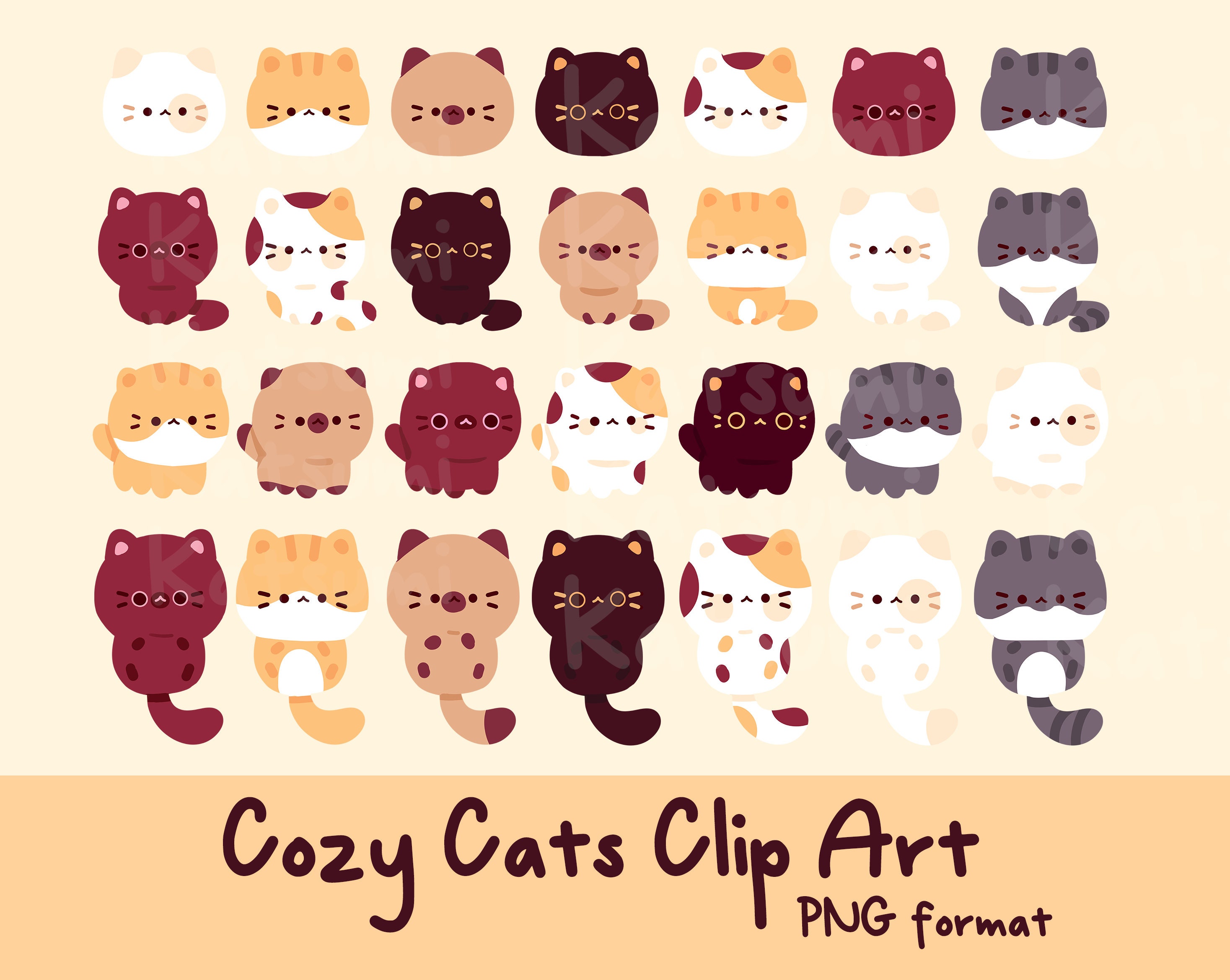 Cozy Cats Clipart, Cat PNG, Cute Cats Clipart, Digital Stickers ...