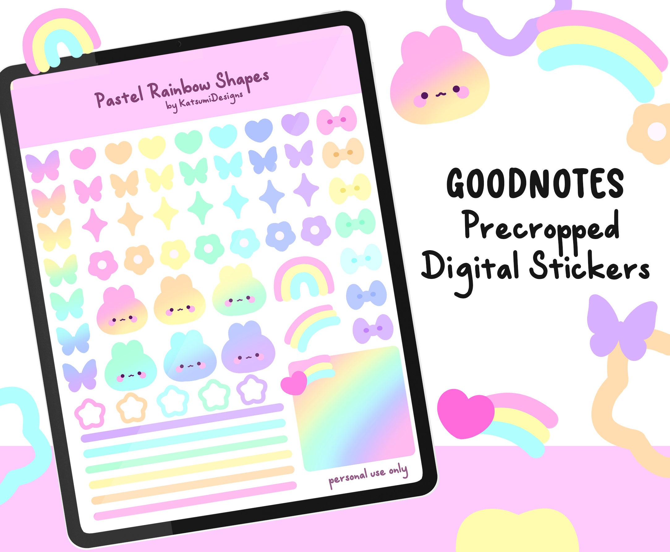 PASTEL RAINBOW SHAPES Digital Stickers Goodnotes Stickers - Etsy