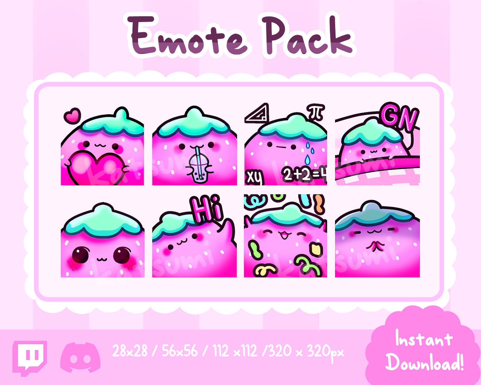 Kawaii 8 Strawberry Emotes and Stickers - Twitch | Discord | Youtube ...