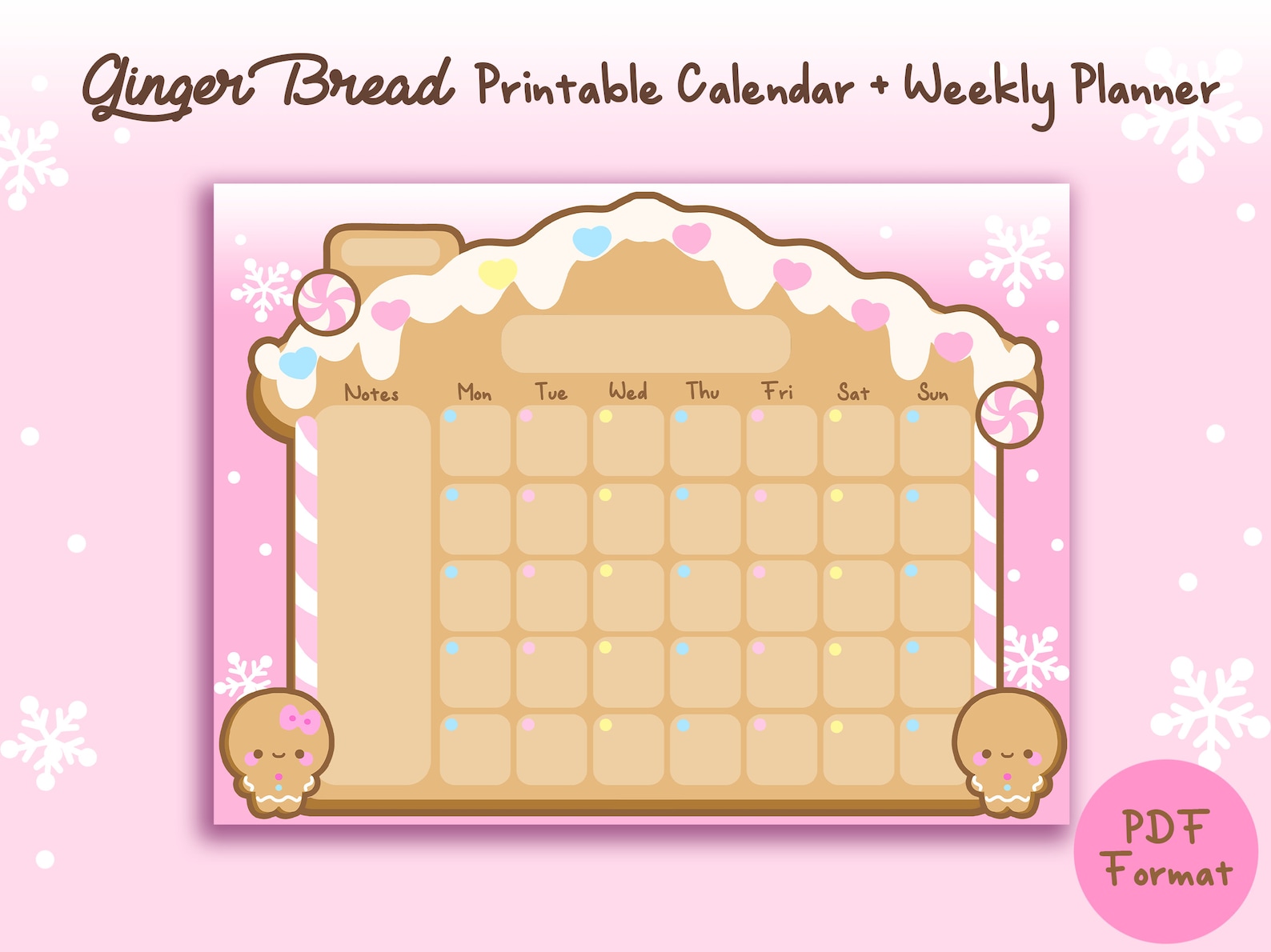 Gingerbread Christmas Weekly Planner Calendar Printable Landscape ...