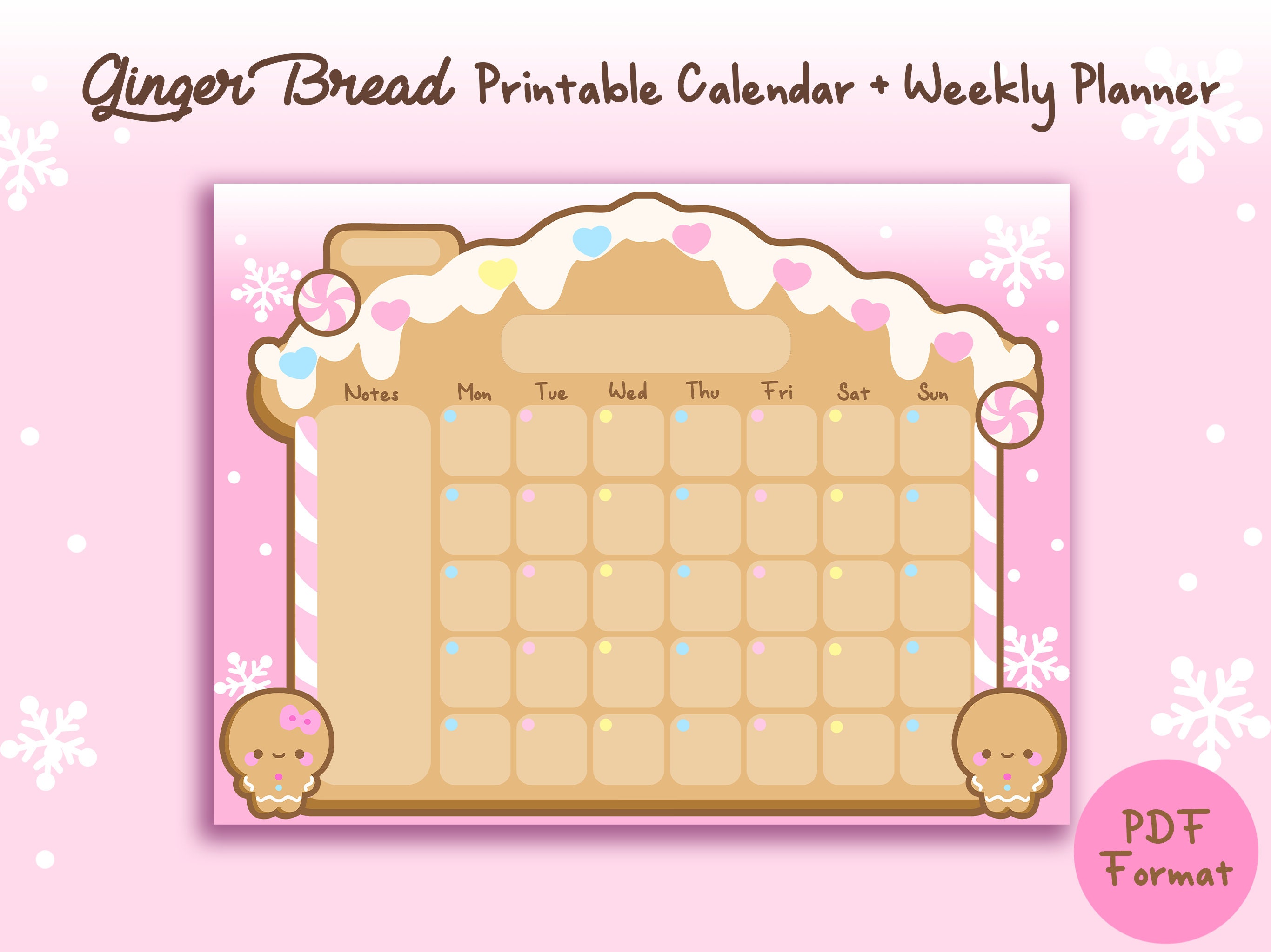 Gingerbread Christmas Weekly Planner Calendar Printable Landscape ...