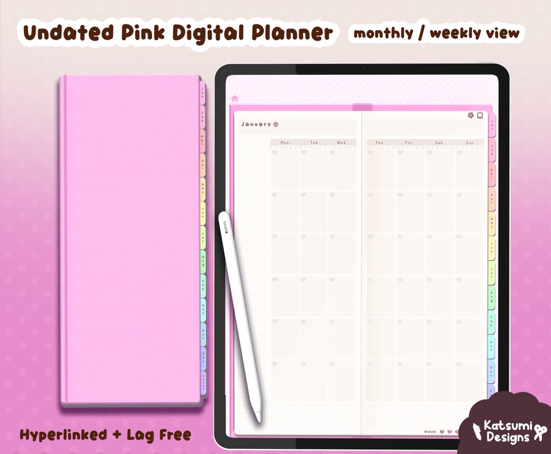 Simple Pink Undated Digital Planner for Goodnotes ,cute Monthly Planner ...