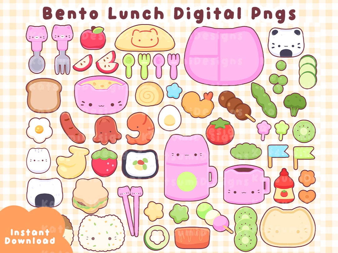Cute Food Bento Digital Stickers, Cat Bento Png Stickers, Printable ...