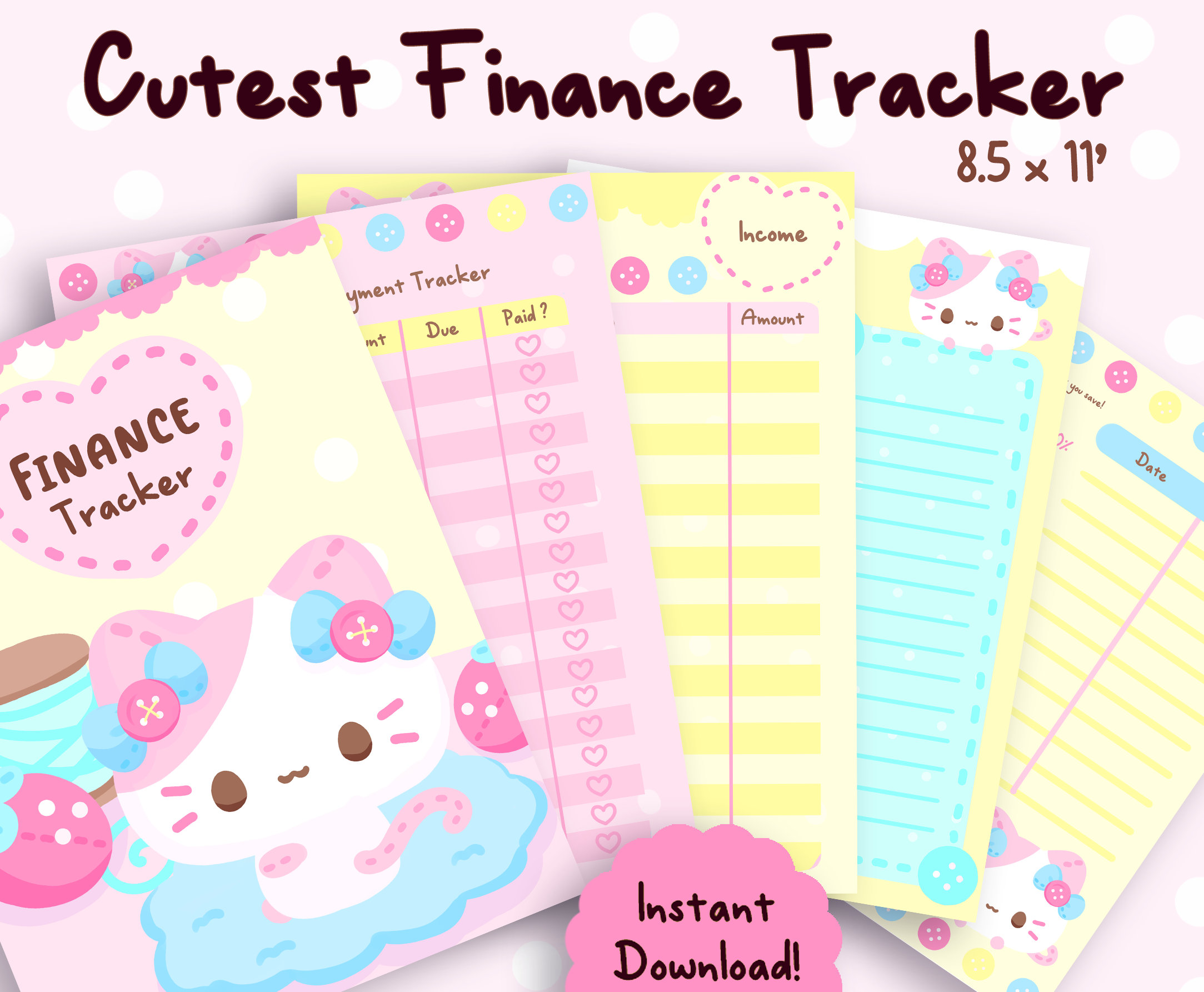 Cute Cat Printable Finance Tracker BUNDLE Digital PDF PNG - Etsy
