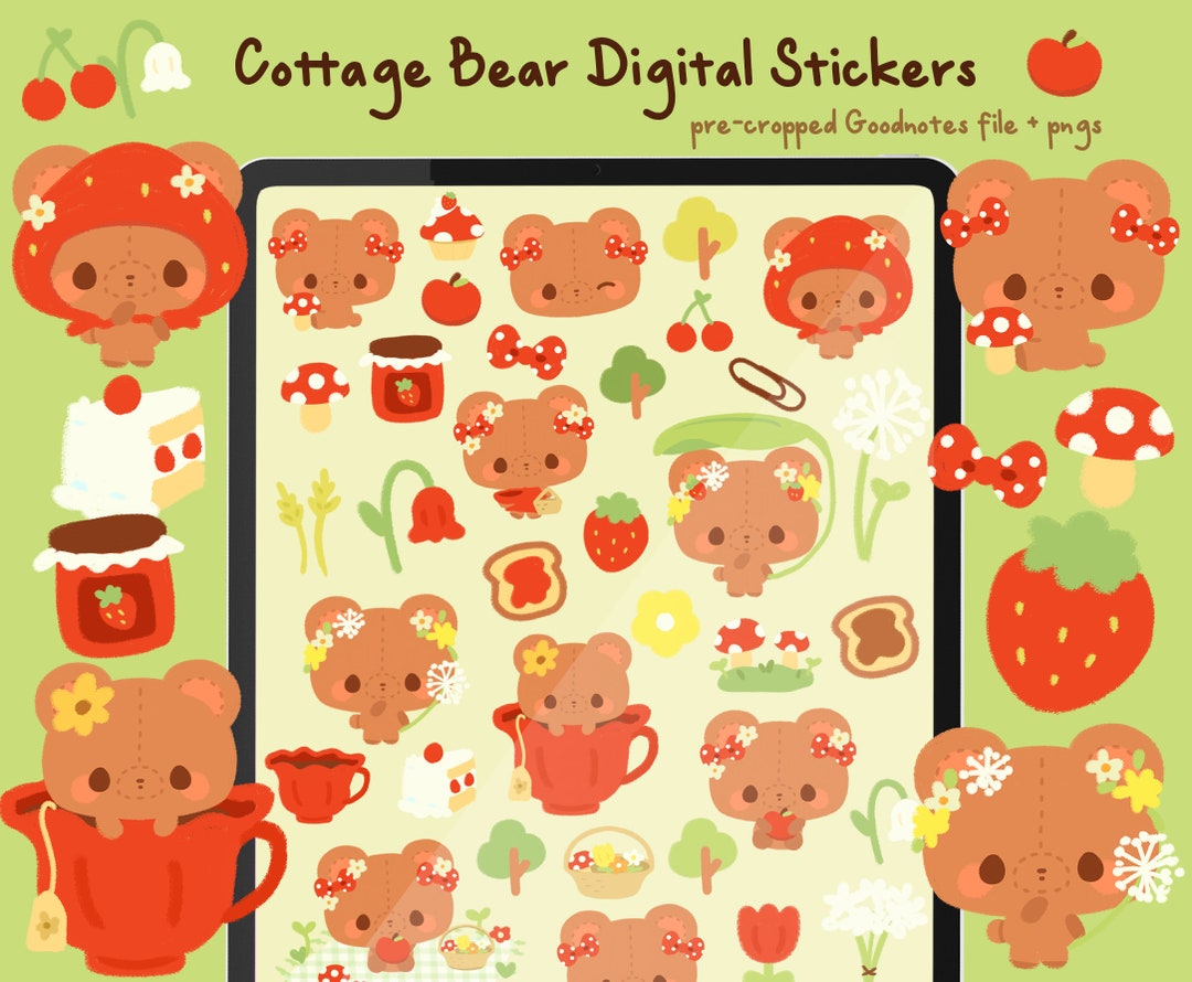 Cottage Core Bear Digital Stickers | Goodnotes Stickers | Kawaii ...