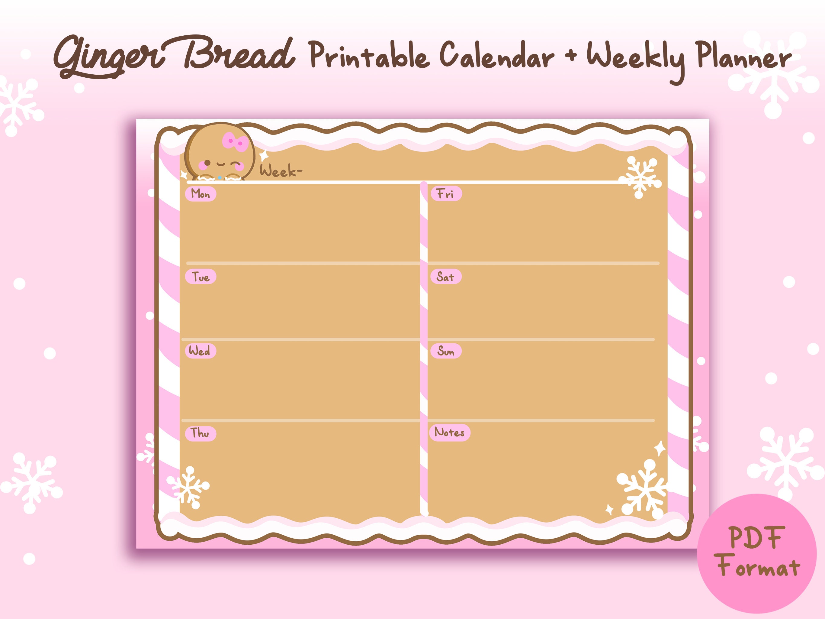 Gingerbread Christmas Weekly Planner Calendar Printable Landscape ...