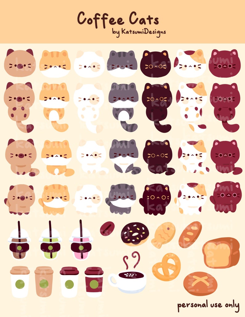 Cute Coffee Cats Digital Stickers, Goodnotes Stickers, Kawaii Digital ...