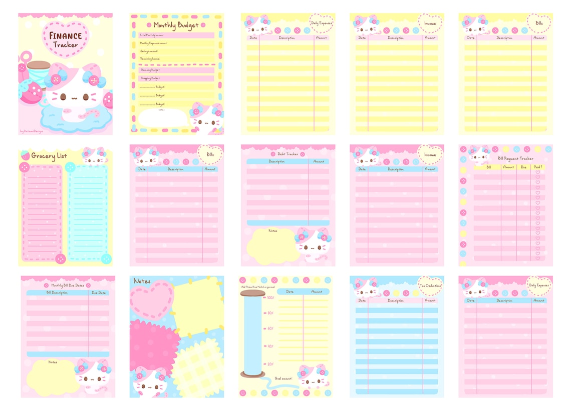 Cute Cat Printable Finance Tracker BUNDLE Digital PDF PNG - Etsy