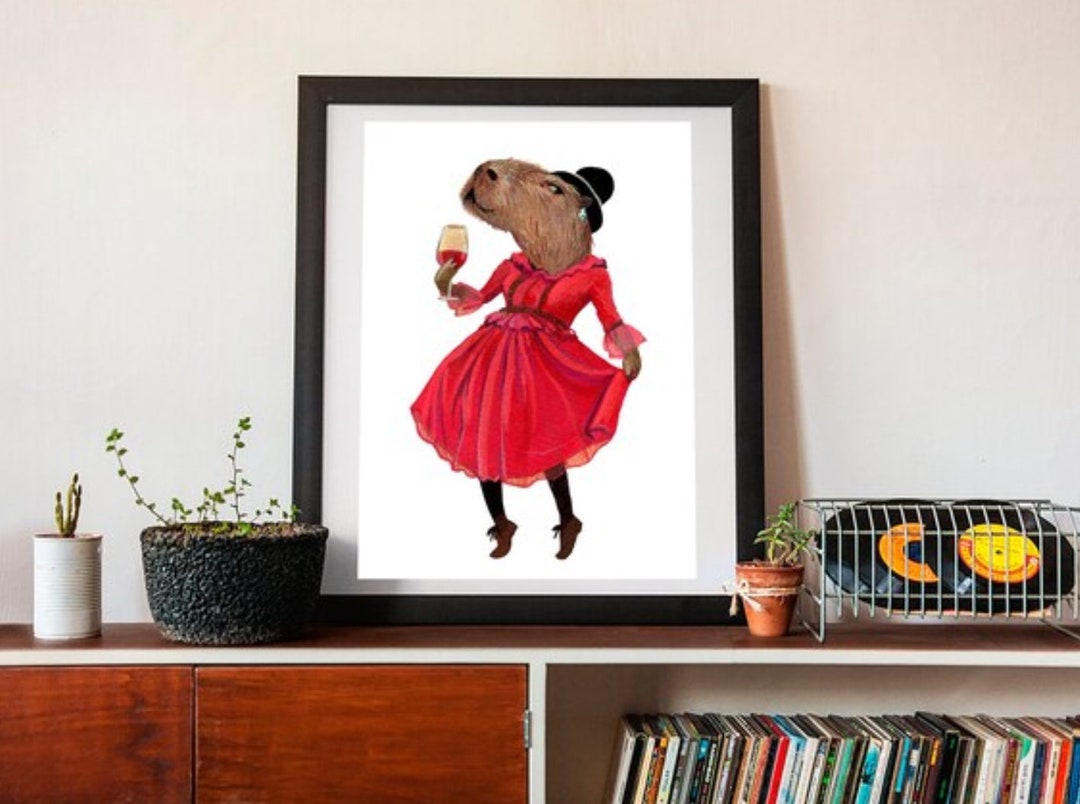 Capybara Wearing Red Dress Dancing Gouache Instant Download - Etsy