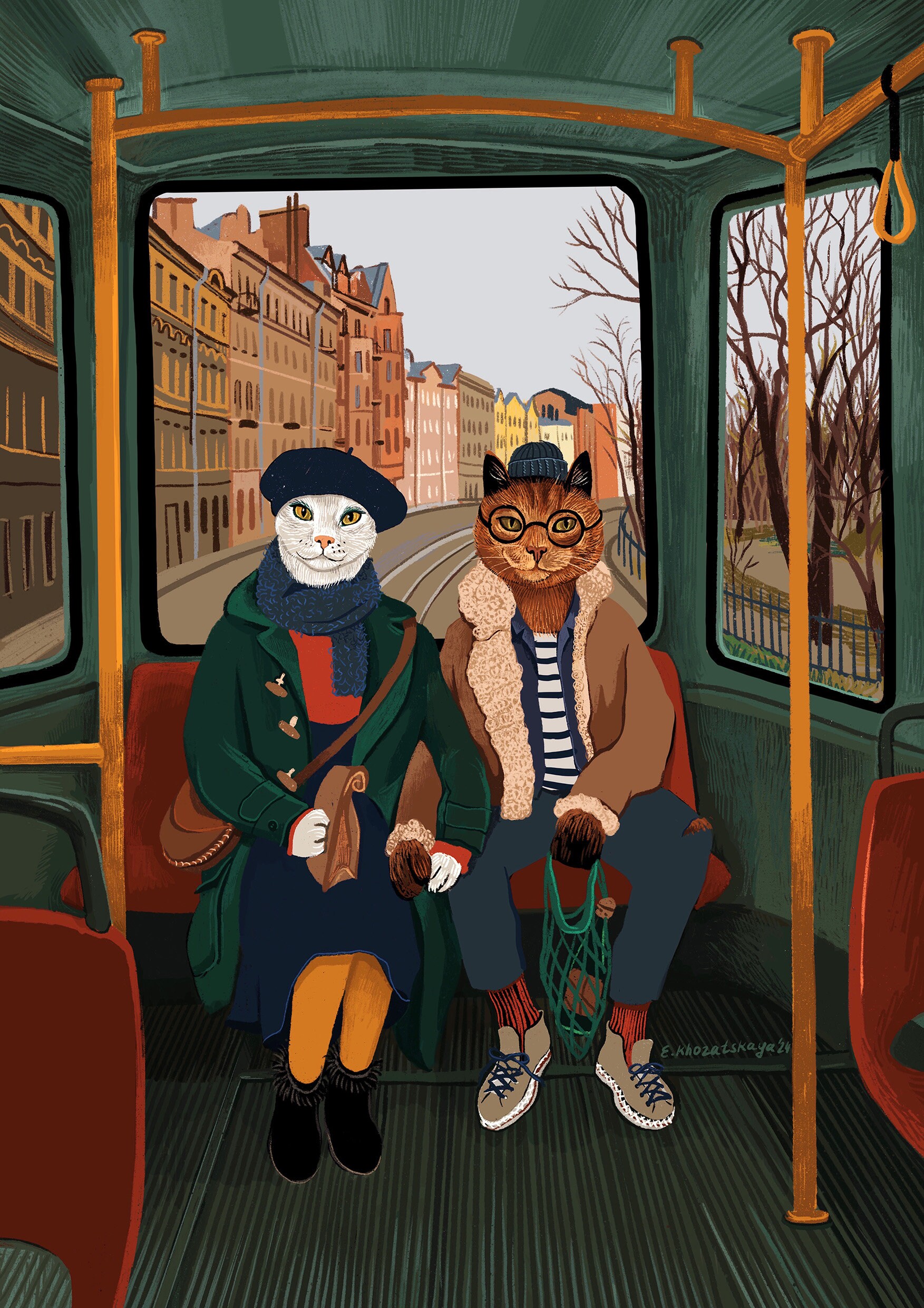 Cats on Tram Instant Download Printable Art - Etsy