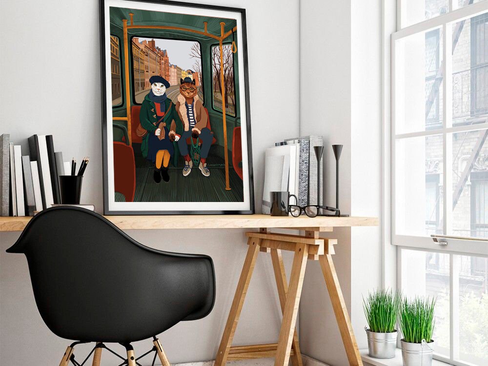 Cats on Tram Instant Download Printable Art - Etsy