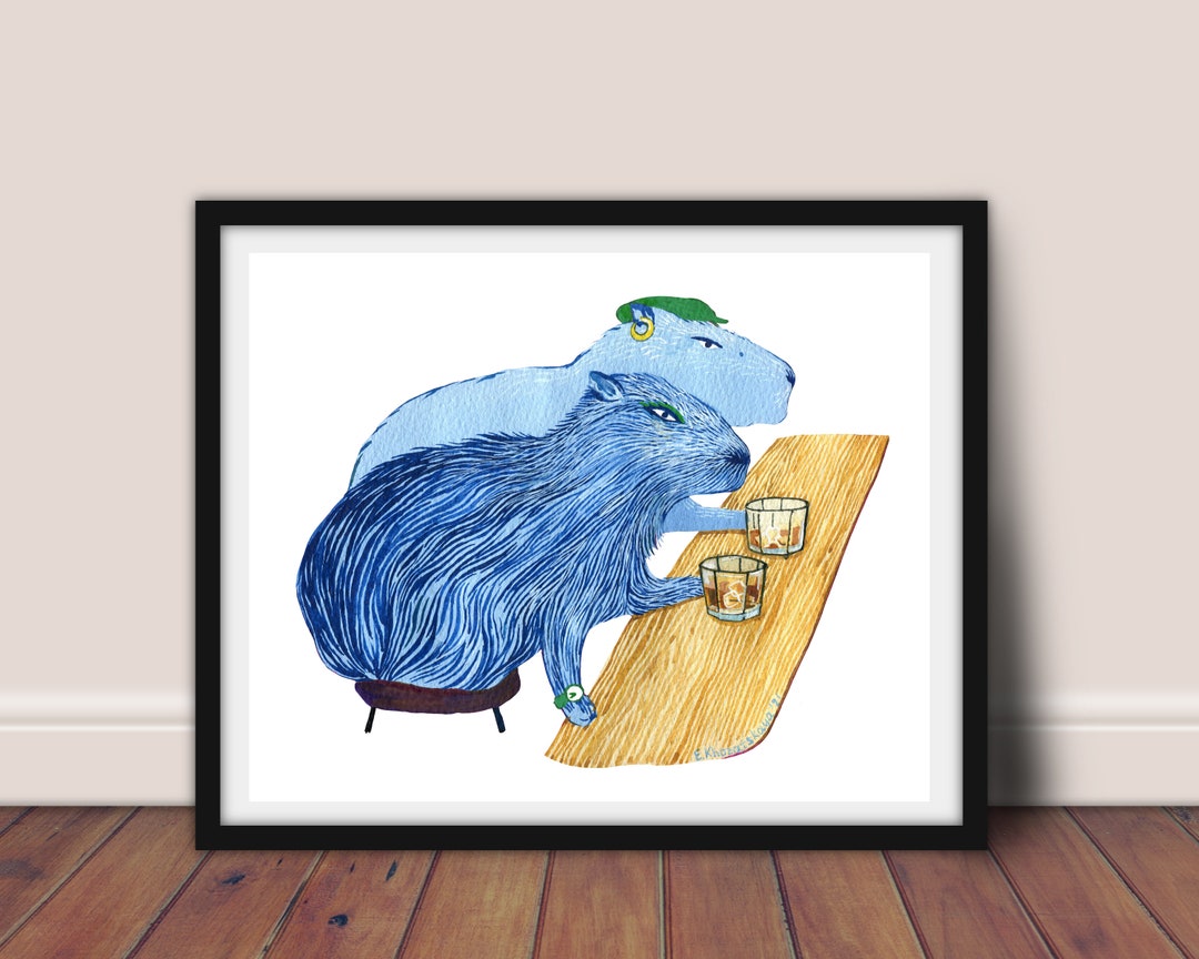 Blue Capybaras Drinking Whiskey at the Bar Instant Download - Etsy