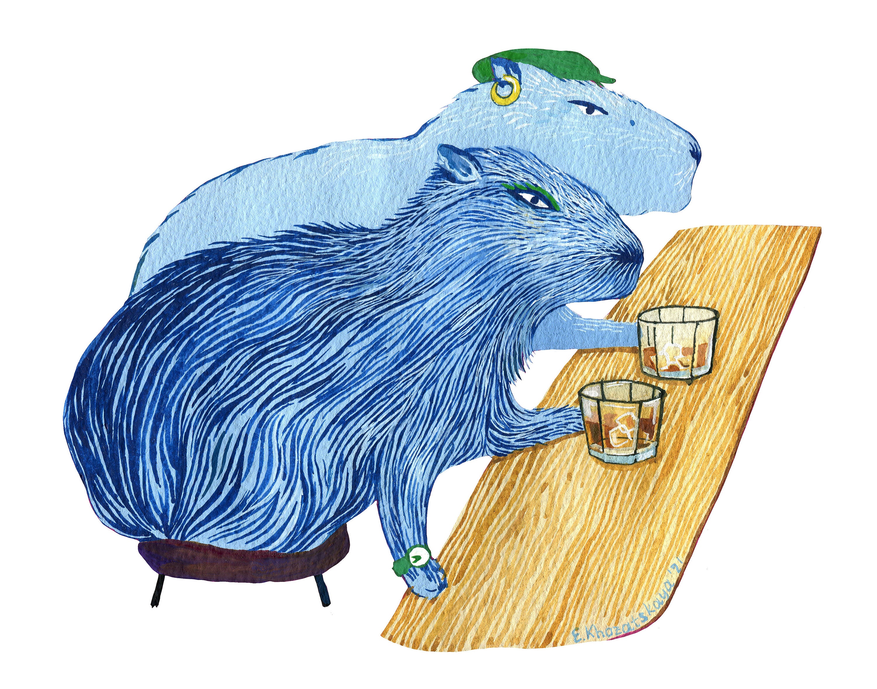 Blue Capybaras Drinking Whiskey at the Bar Instant Download - Etsy