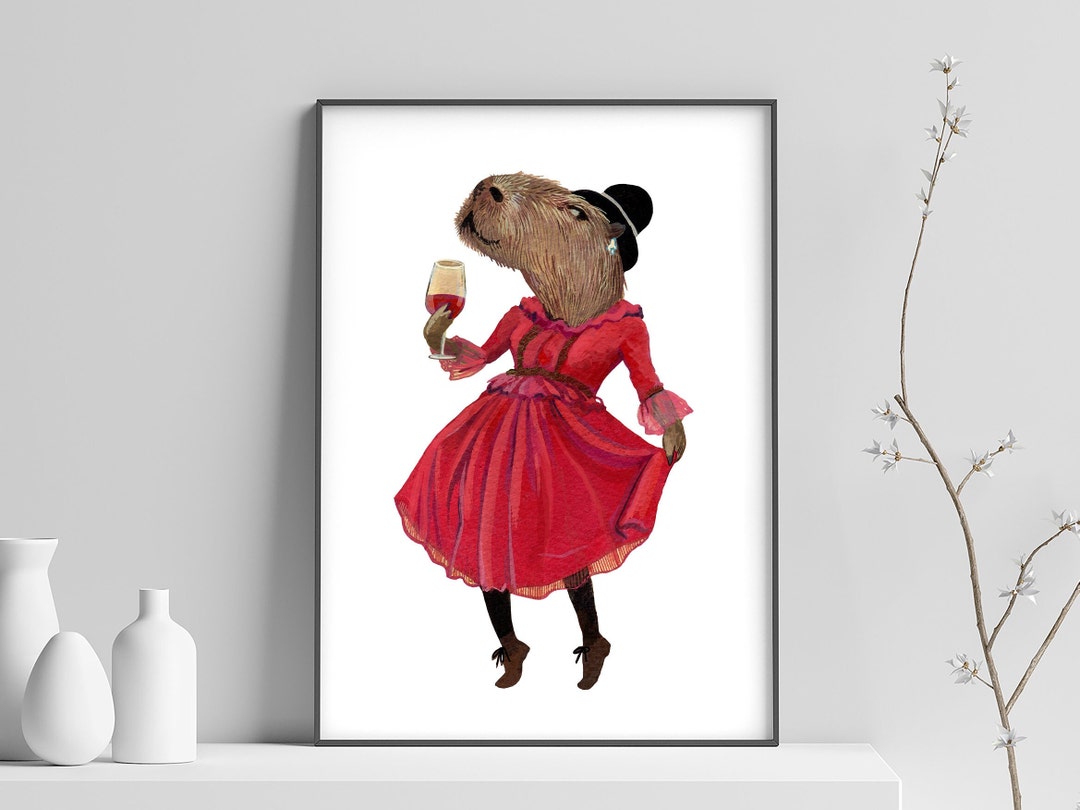 Capybara Wearing Red Dress Dancing Gouache Instant Download Art - Etsy