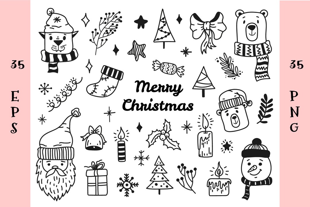 Christmas Clipart Bundle, Christmas Doodles Collection, Christmas Black ...