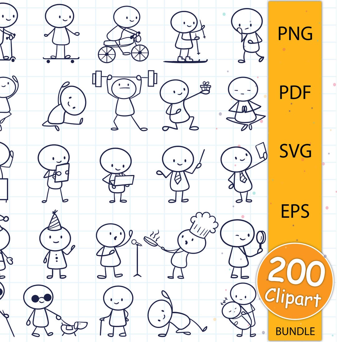 Stick Figure Clipart Bundle: 200 SVG PNG Files - Etsy