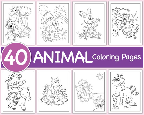Animal Coloring Pages Coloring Sheet for Kids With Adorable - Etsy